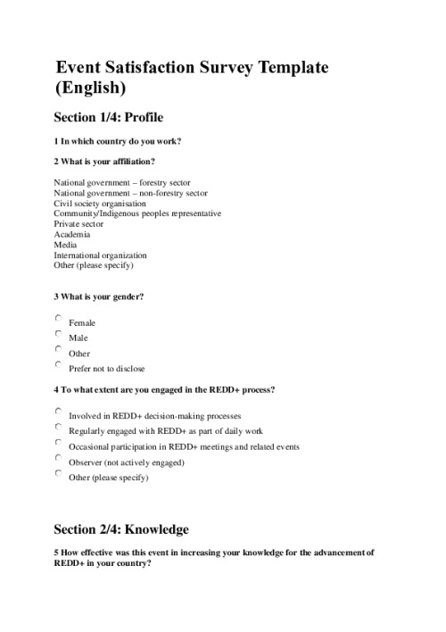 Template: Event Satisfaction Survey | UNREDD Programme