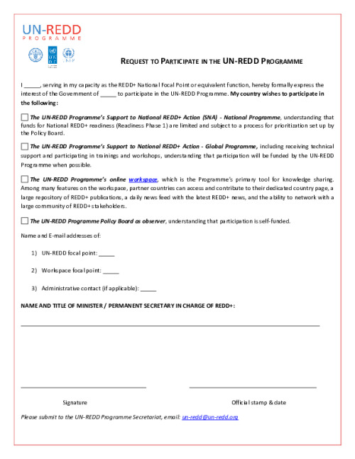 Form for prospective countries revised final | UNREDD Programme