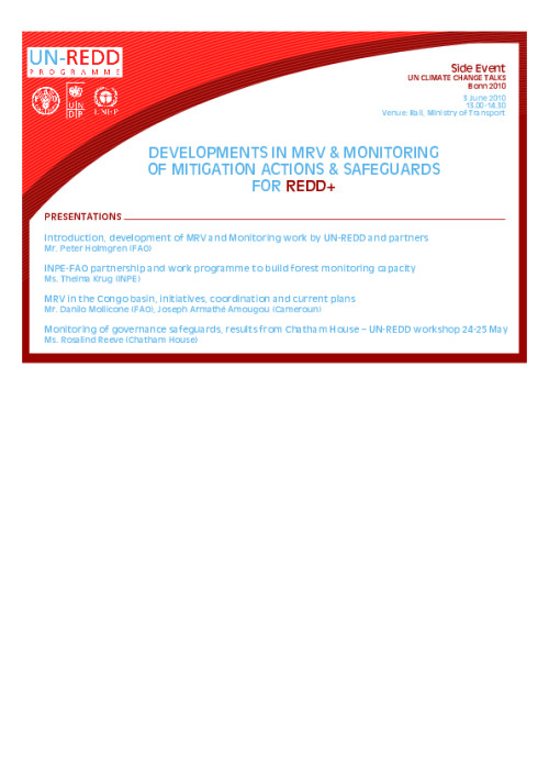 UN-REDD side event flyer- Bonn Climate Change talks | UNREDD Programme