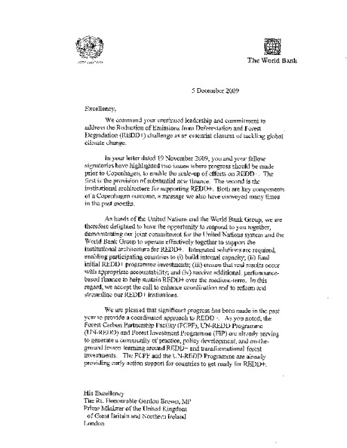 UN-Secretary-General and World Bank Joint Letter, signed | UNREDD Programme