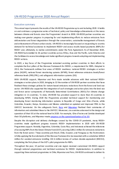 Executive Summary - UN-REDD 2020 Annual Report (ENG) | UNREDD Programme