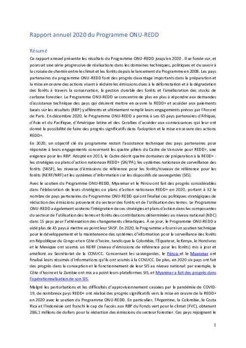 Executive Summary - UN-REDD 2020 Annual Report (FRN) | UNREDD Programme